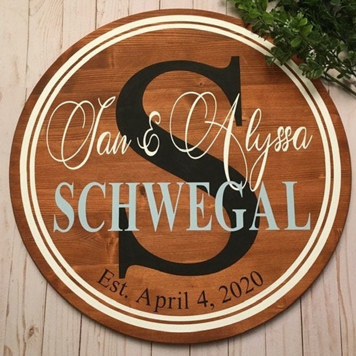 Round Family Monogram Sign with Names Round Wedding Sign | Etsy