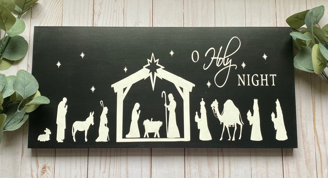 Hand-painted Christmas Nativity Sign: O Holy Night Pine Wood Decor - Etsy
