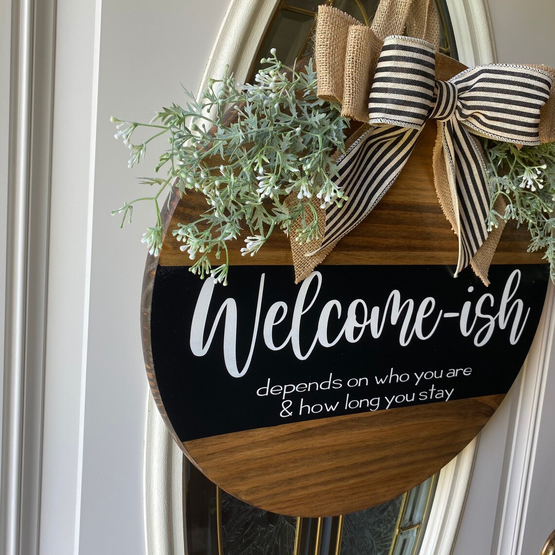 Welcome-ish Door Sign: Hand-painted Round Wooden Farmhouse Decor - Etsy