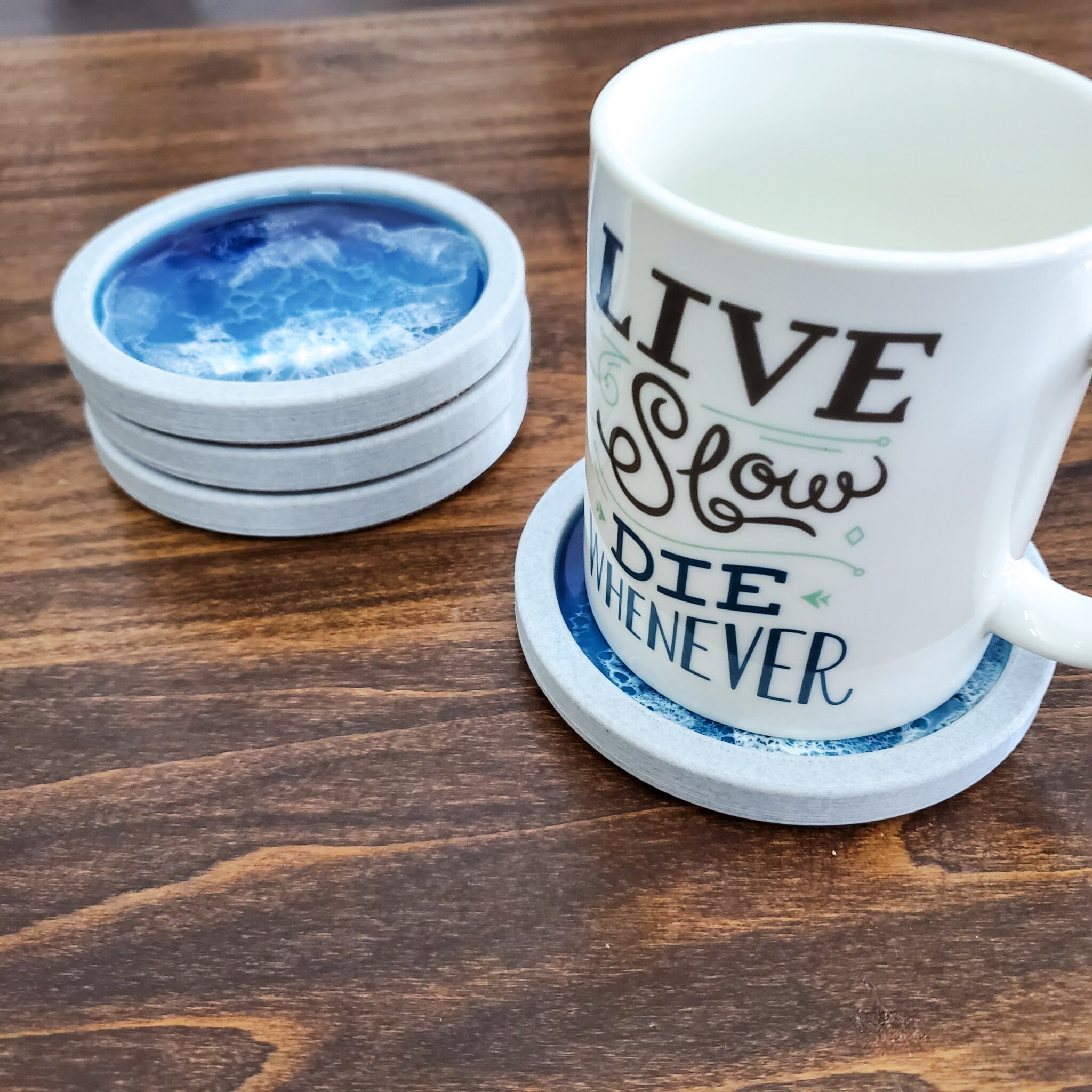 3d Printed Resin Art Coasters, Ocean Coasters, Set of 4, 2 Layer Marble ...