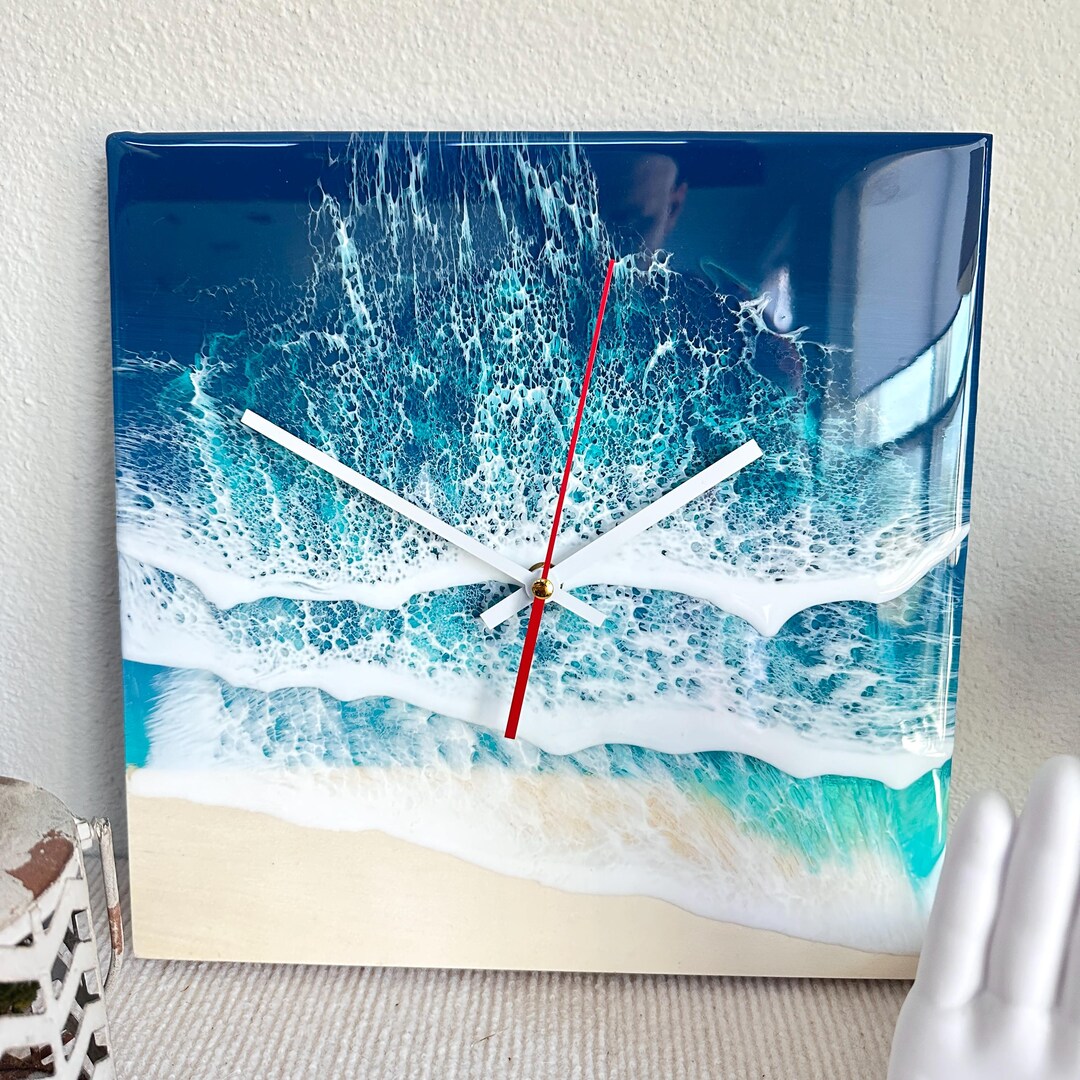 Resin Art Clock, Ocean Wave Clock, Handmade 12"x12" Wood - Etsy