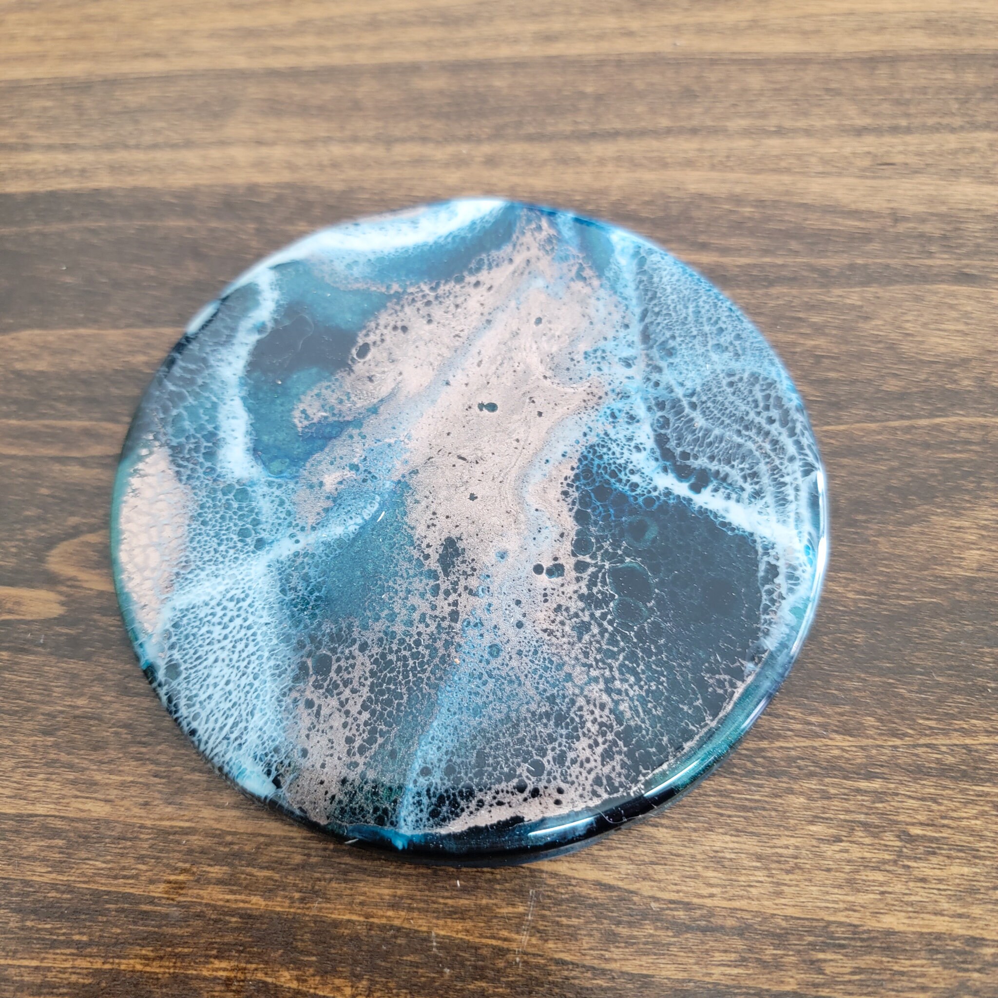 Resin Art Coasters, Wood and Resin Coaster, Black Teal Rose Gold - Etsy