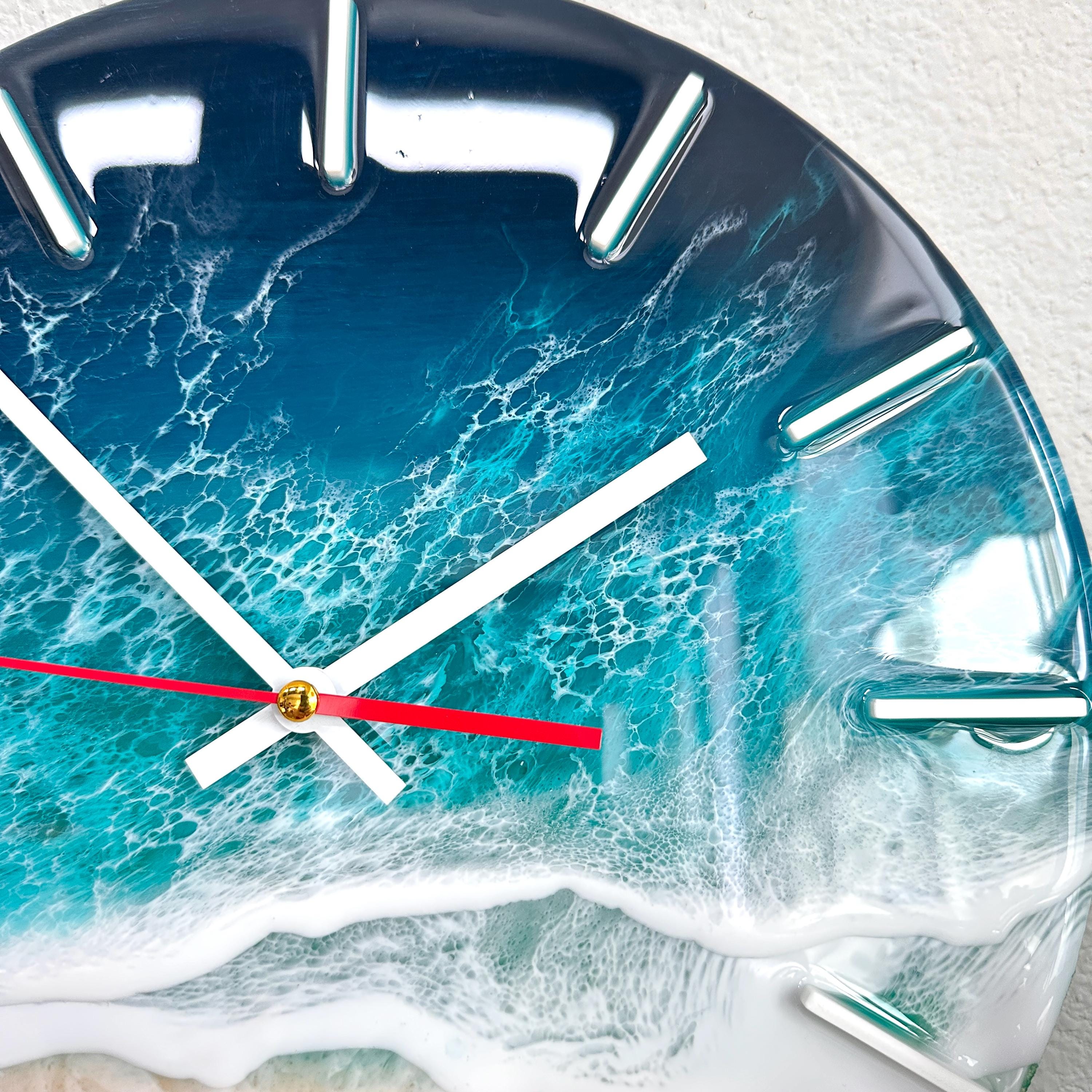 Resin Art Clock, Ocean Wave Clock, Handmade 12