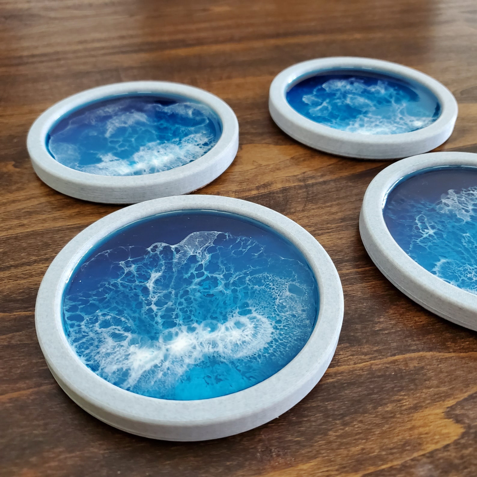 3d Printed Resin Art Coasters, Ocean Coasters, Set of 4, 2 Layer Marble ...