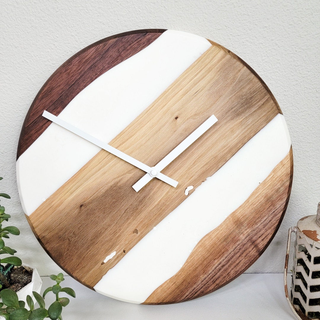 Resin Wood Art Clock, Epoxy River Clock, Walnut Epoxy Clock, Wood Clock ...