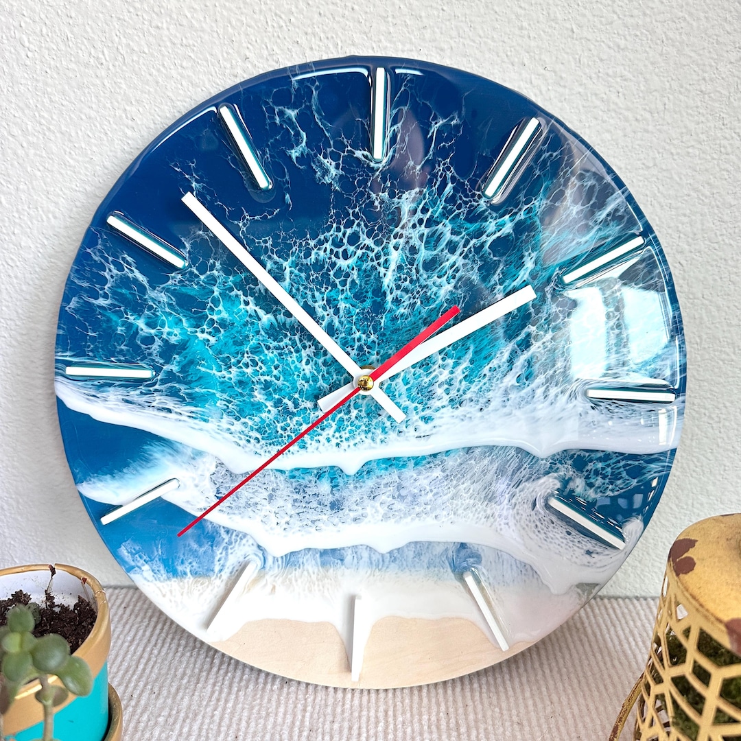 Resin Art Clock, Ocean Wave Clock, Handmade 12