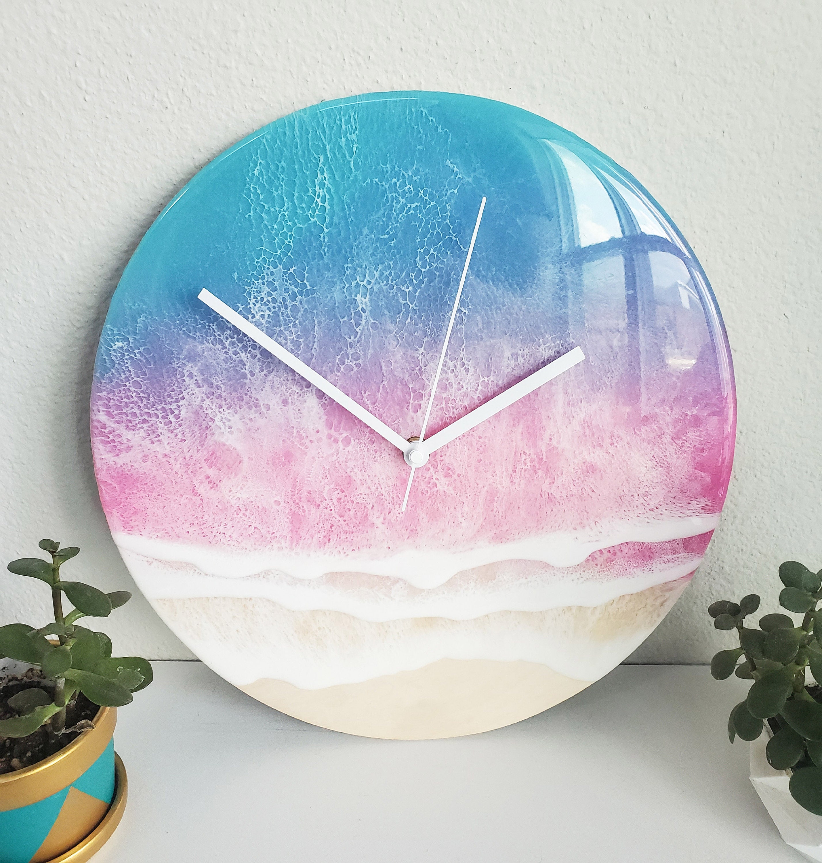 Resin Art Clock, Ocean Wave Clock, Handmade 12 Round Resin & Wood, Home ...