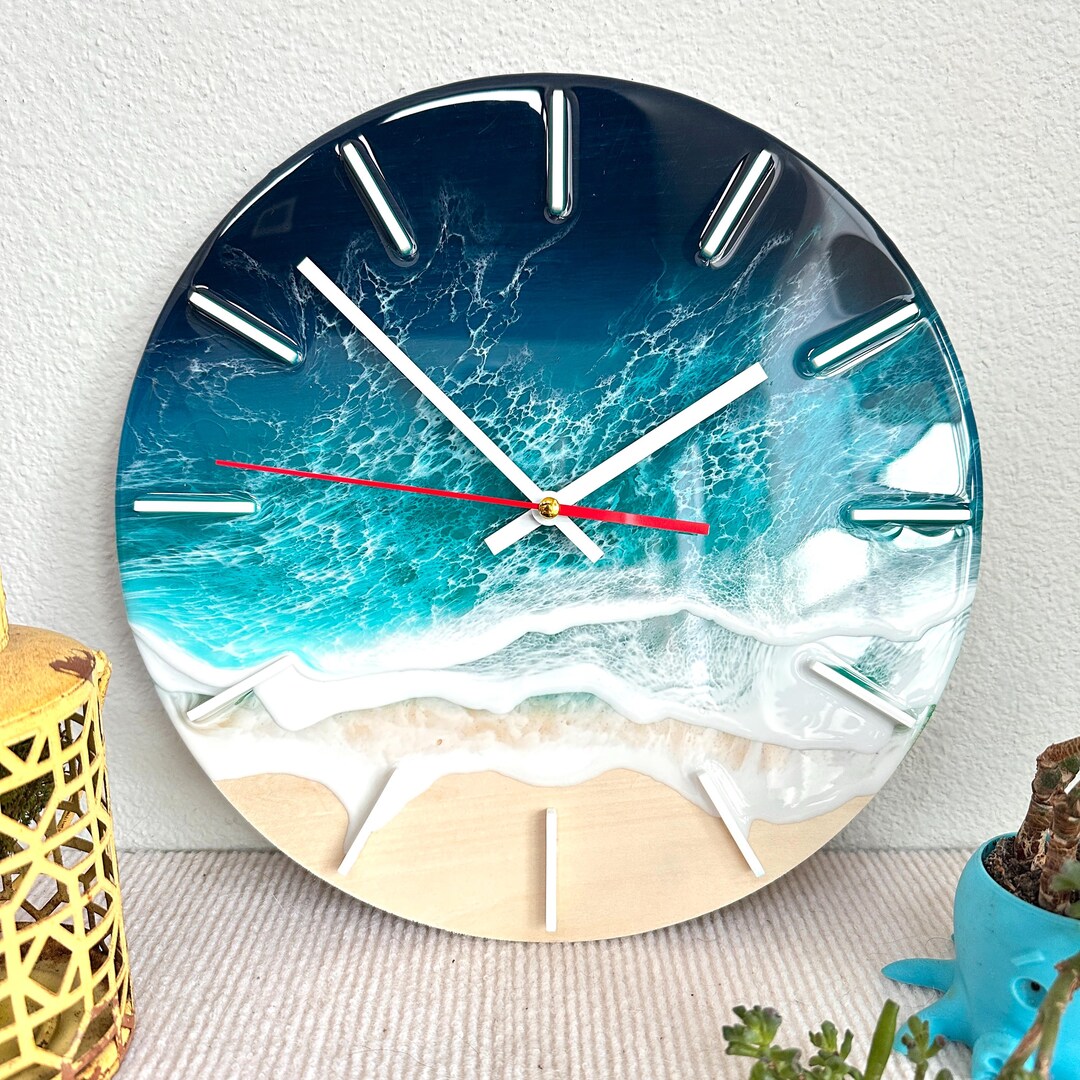 Resin Art Clock, Ocean Wave Clock, Handmade 12" Round Resin Wood - Etsy