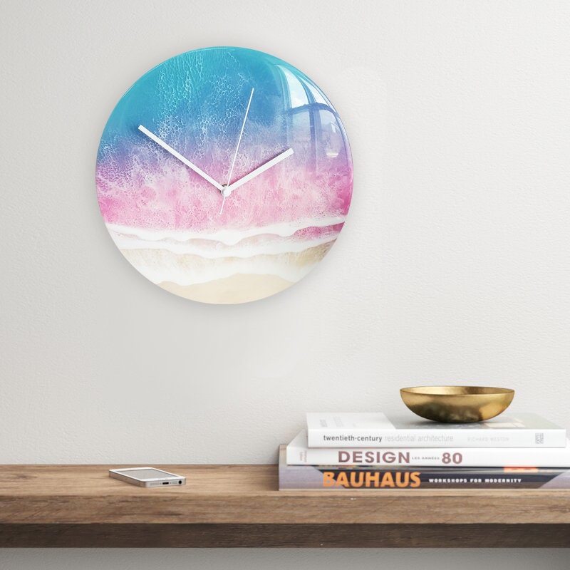 Resin Art Clock, Ocean Wave Clock, Handmade 12 Round Resin & Wood, Home ...