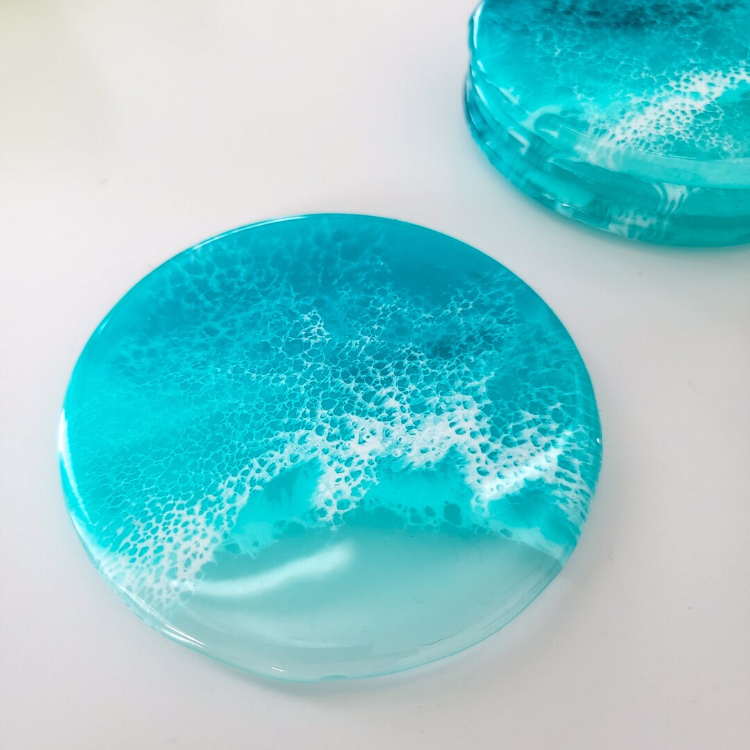 Transparent Resin Art Coasters, Ocean Coasters, Set of 4, 2 Layers on ...