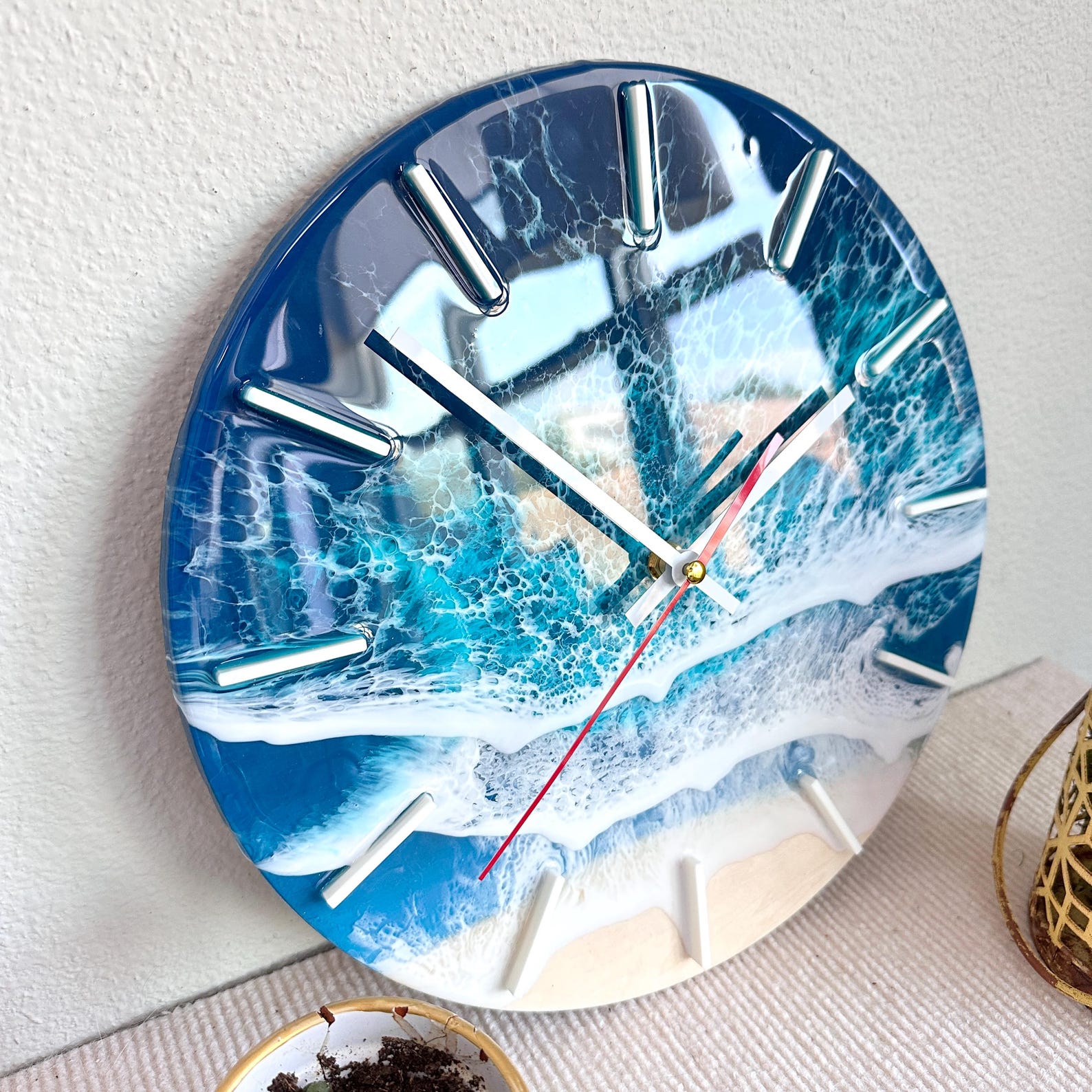Resin Art Clock, Ocean Wave Clock, Handmade 12" Round Resin Wood - Etsy