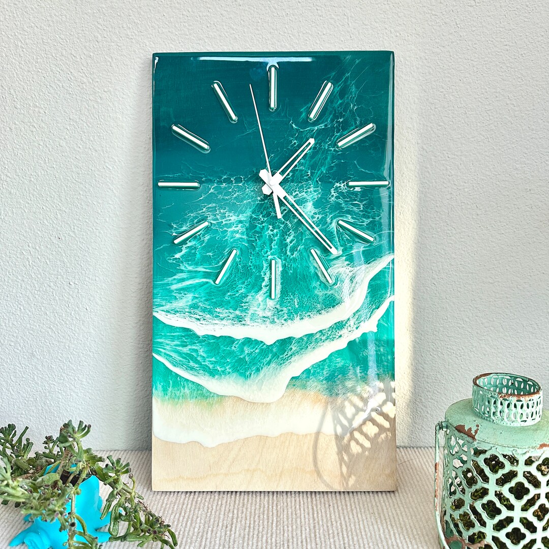 Resin Art Clock, Ocean Wave Clock, Handmade 10"x18" Wood - Etsy