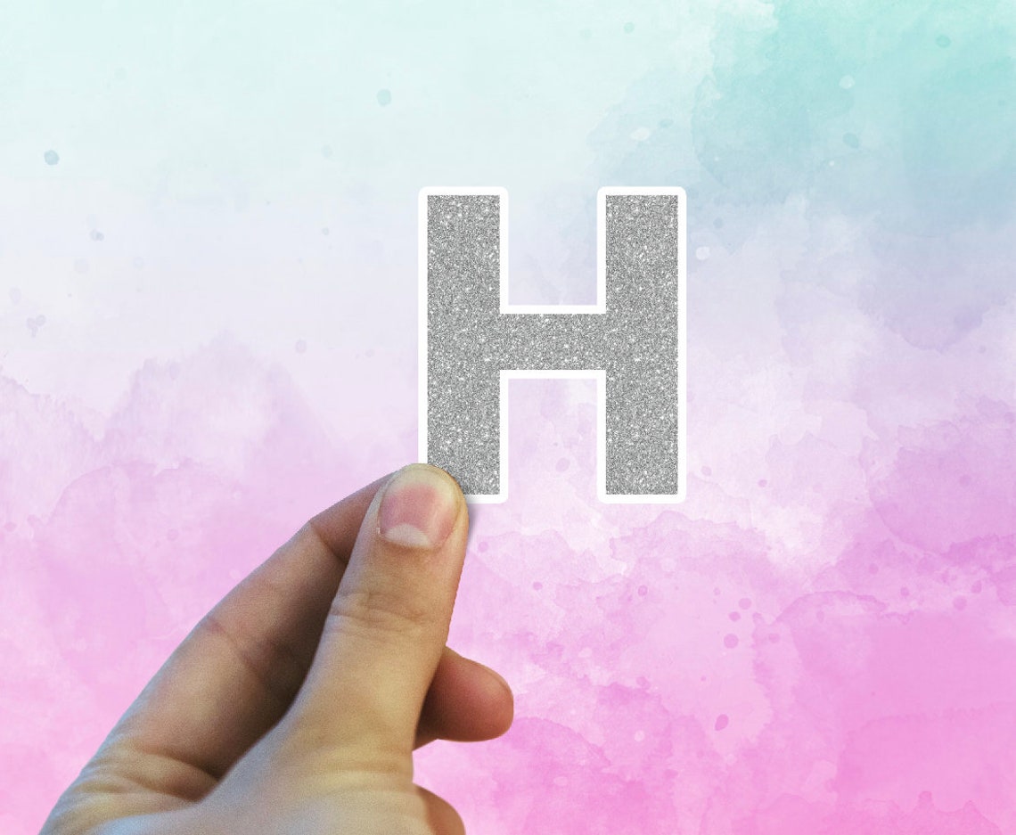 Silver Glitter Letter Sticker Custom Initial Sticker Initial - Etsy