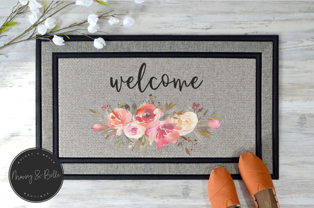 Welcome Doormat Floral Welcome Mat Floral Welcome Doormat - Etsy