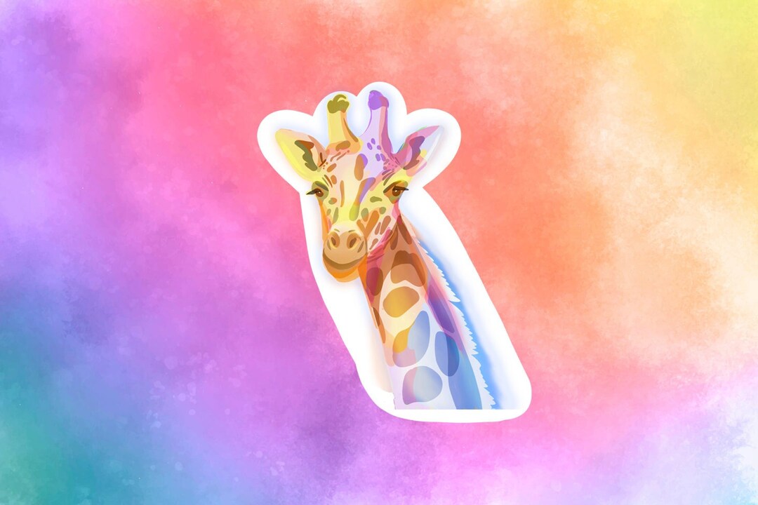 Colorful Giraffe Sticker, Giraffe Sticker, Giraffe Stickers, Neon ...