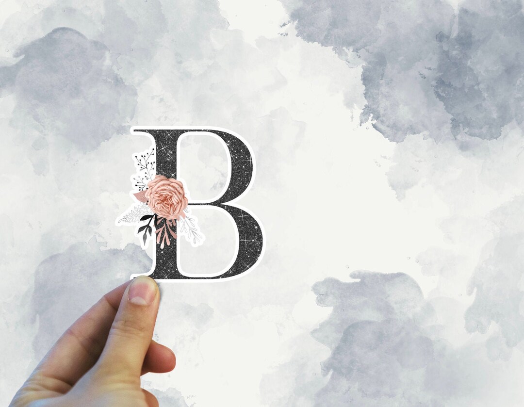 Monogram Sticker, Letter Sticker, Black Glitter Sticker, Water Bottle ...