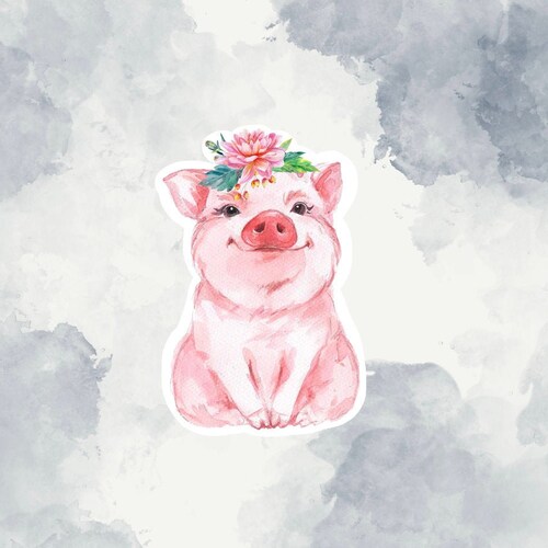 Floral Pig Sticker Pig Sticker Laptop Sticker Water Bottle - Etsy