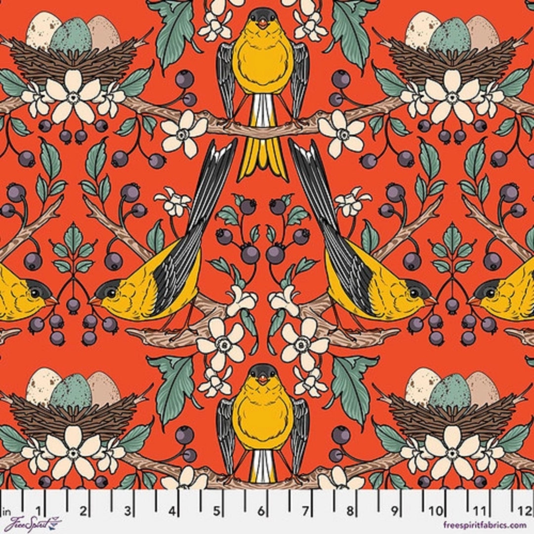 Cardinal Fabric Bird Fabric by the Yard Rachel Hauer for - Etsy