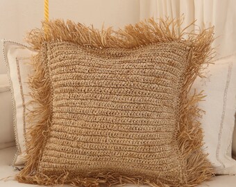 Raffia Cushion Cover With Fringe - Etsy