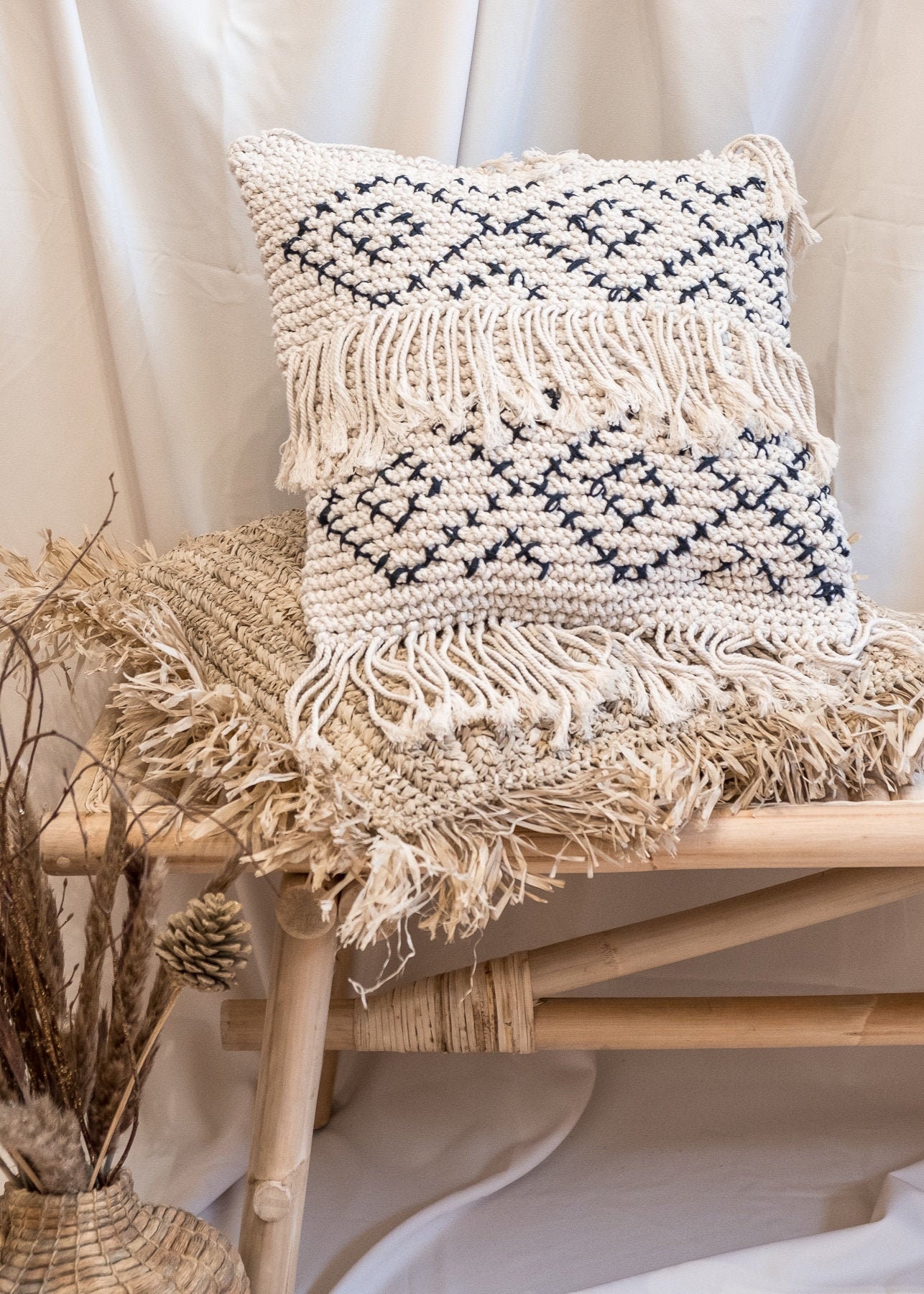 Boho Macrame Cushion Cover With Tassels kylan - Etsy