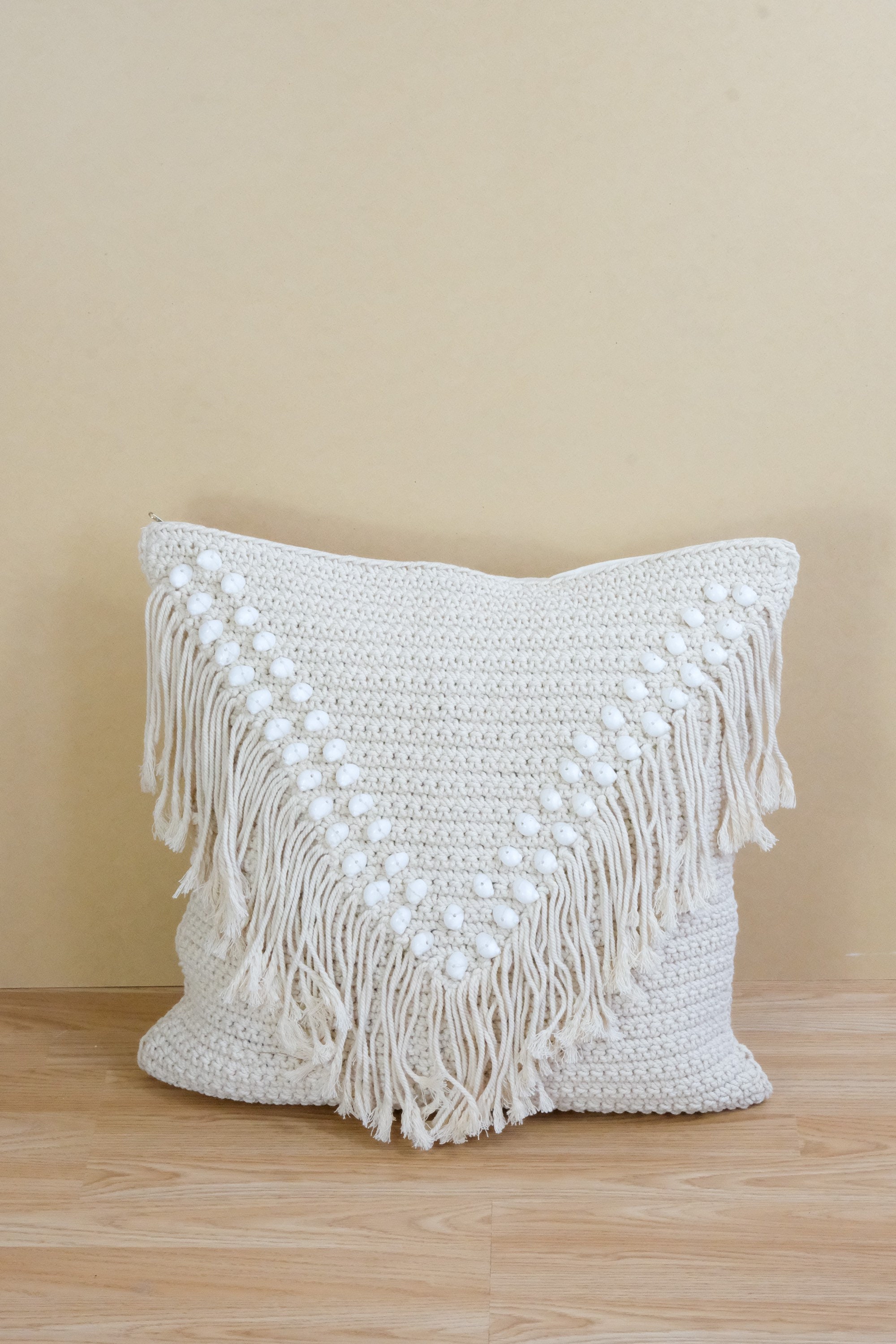 Boho Macrame Cushion Cover with Shells and Fringe | Etsy