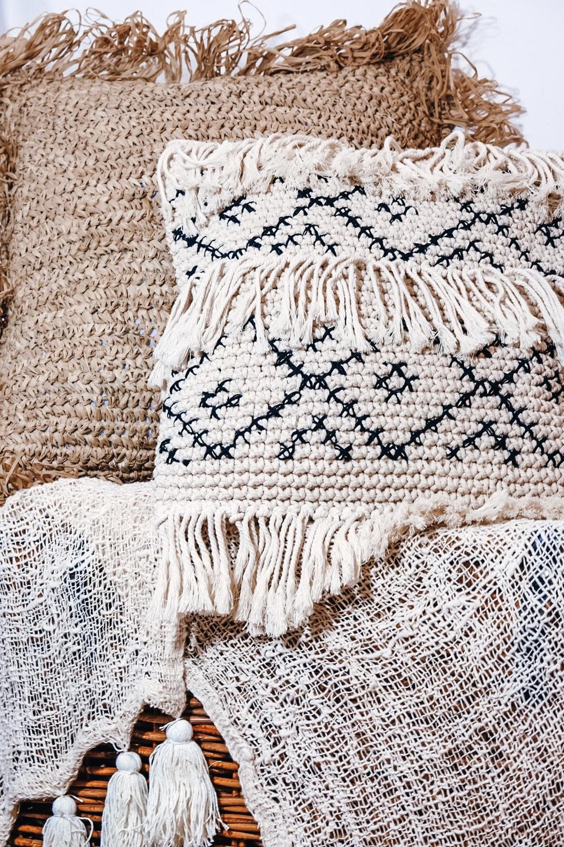 Boho Macrame Cushion Cover With Tassels kylan - Etsy