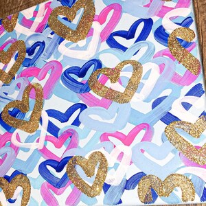 Colorful Hearts, Gold Glitter, Glitter, Personalized, Preppy Painting ...