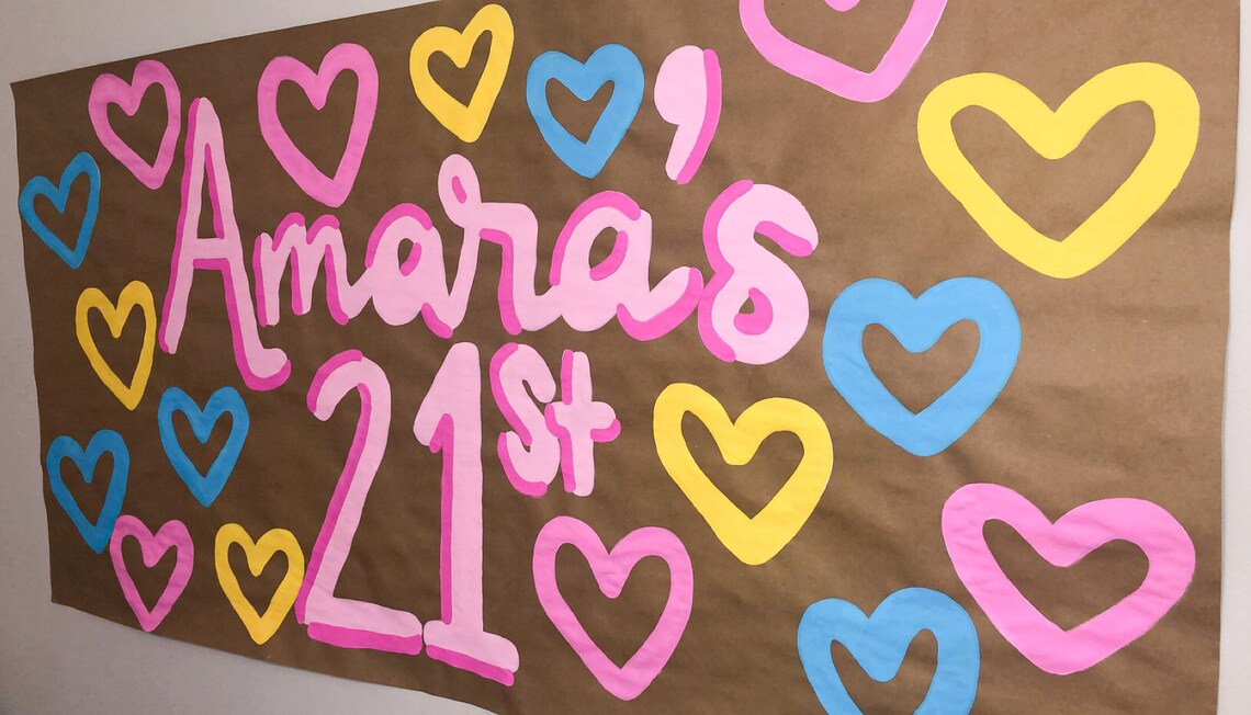 21st Birthday Banner Hearts Banner Kraft Paper Banner - Etsy