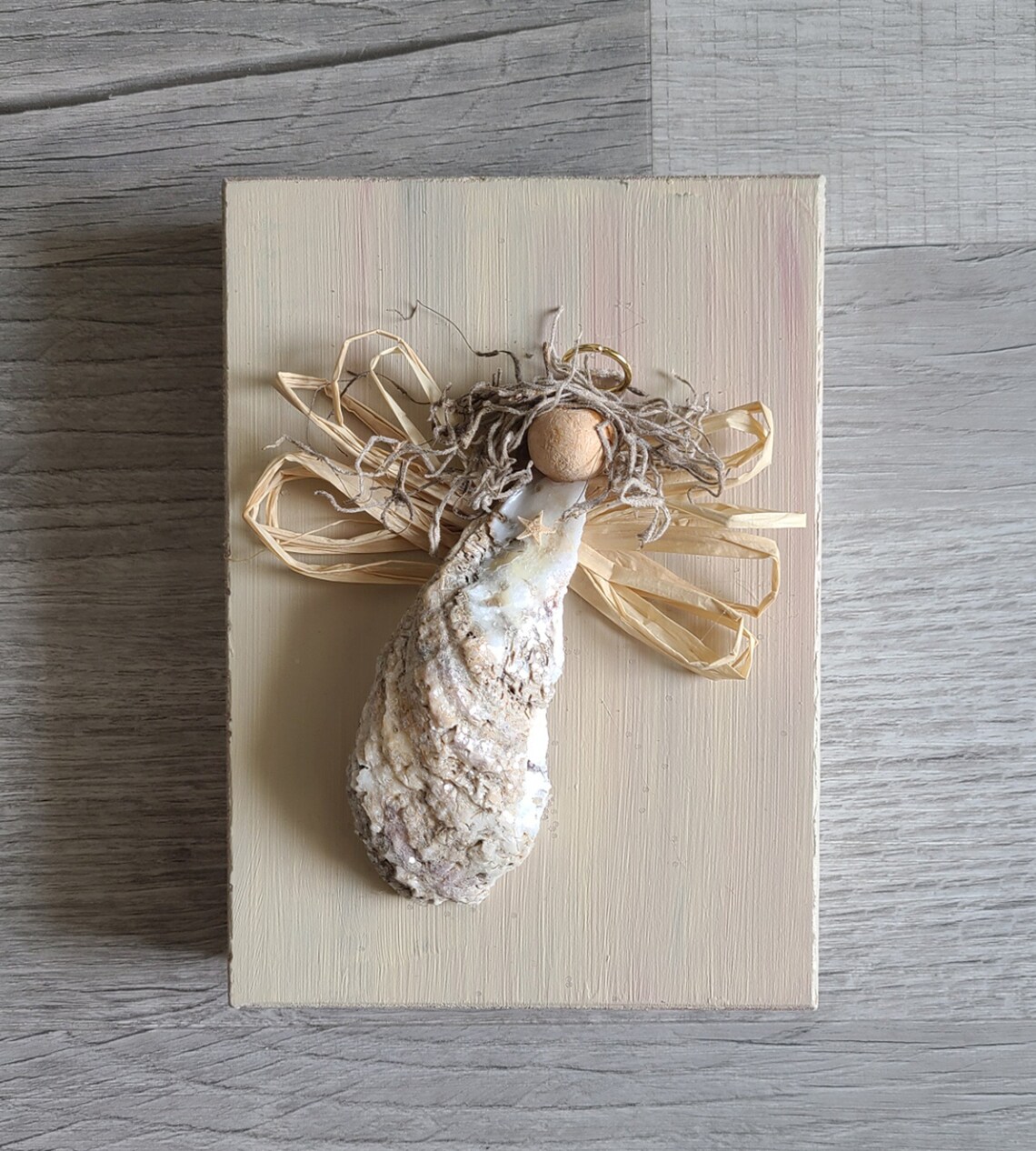 Oyster Shell Angel on Wood Base - Etsy