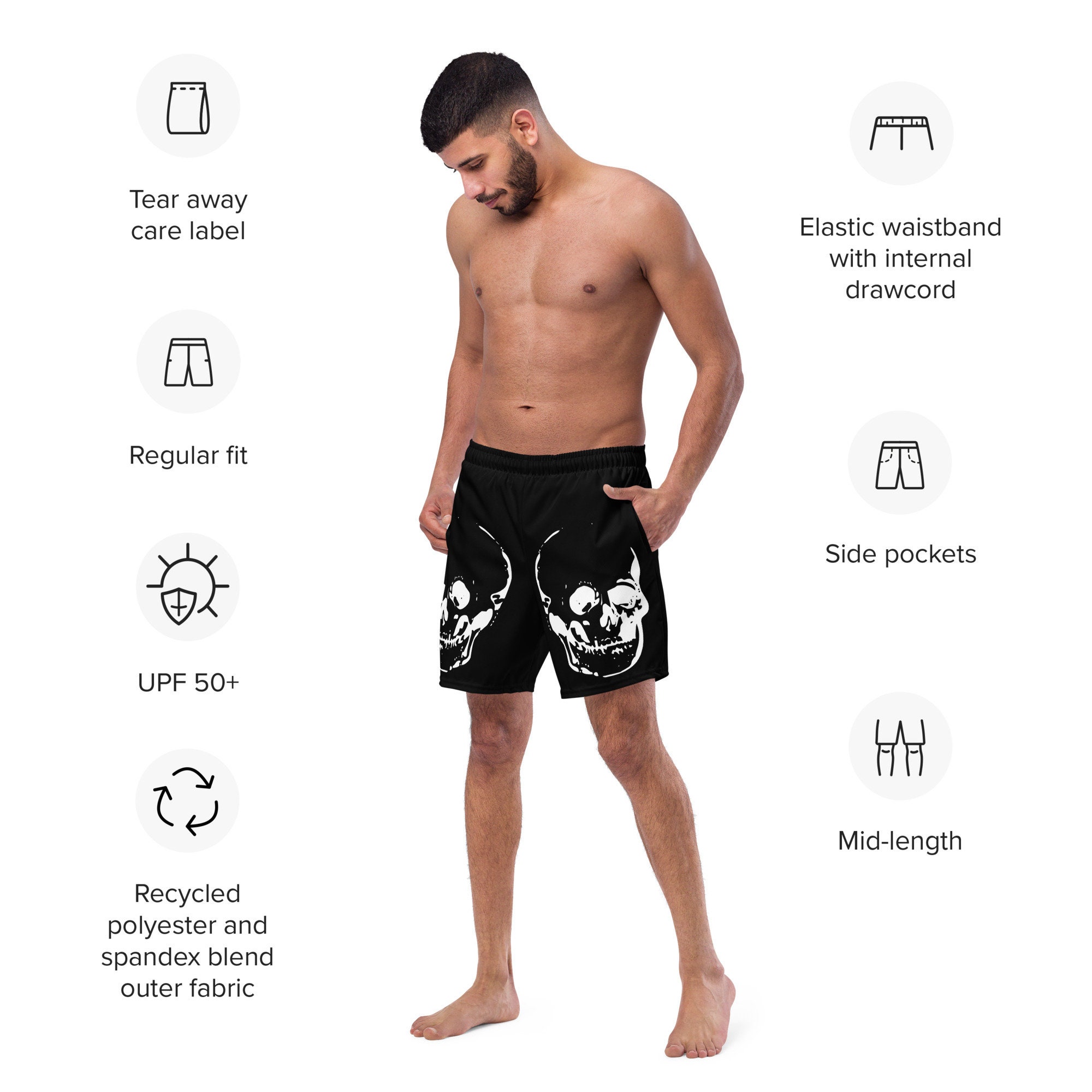 Skull Men's Swim Trunks, 'memento Mori', Black, Gothic, Occult, Grunge ...