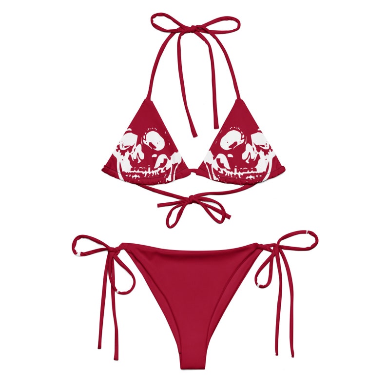 Skull String Bikini 'memento Mori' Dark Red White Summer Swimwear ...
