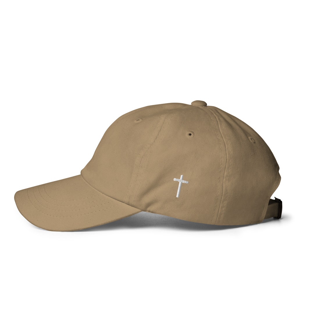 Mini Cross Embroidered Dad Hat – Beige Faith Cap With Small Crucifix ...
