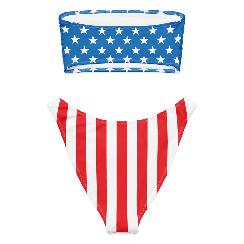 American Flag Recycled Bandeau Bikini Top – USA Pride Swimwear With Eco ...