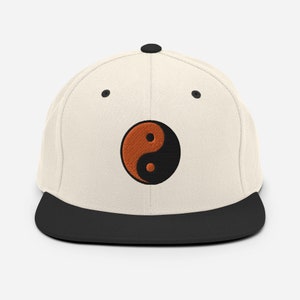 Yin Yang Snapback Hat Embroidered Orange & Black – Two-tone Balance ...
