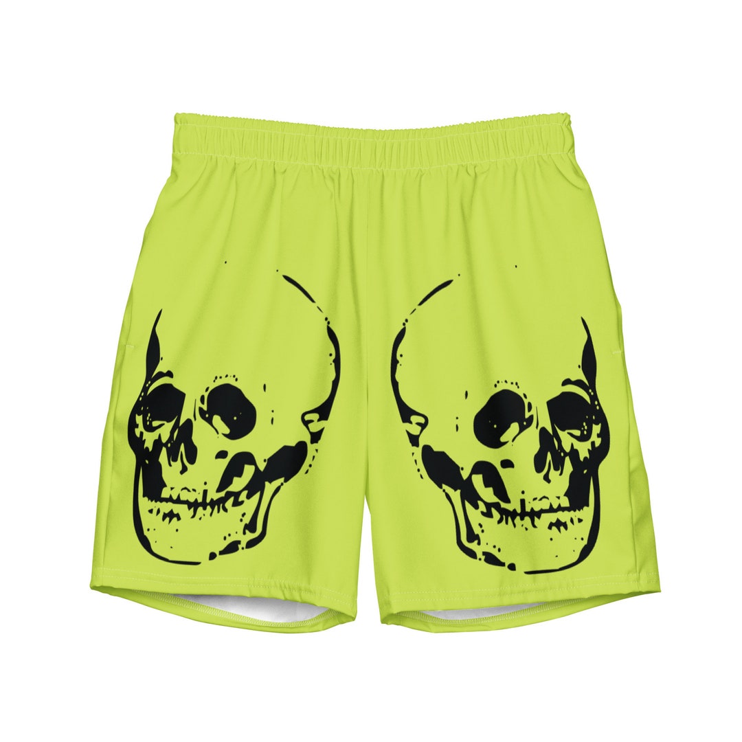 Skull Lime Black Men's Swim Trunks Momento Mori Y2K Zombie Apocalypse ...