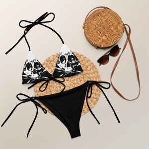Skull & Bones Bikini, All-over Print Recycled String Bikini Gothic ...