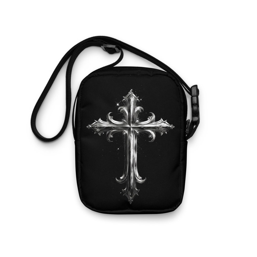 Decorative Chrome Christian Cross Utility Crossbody Bag Religious Gift ...