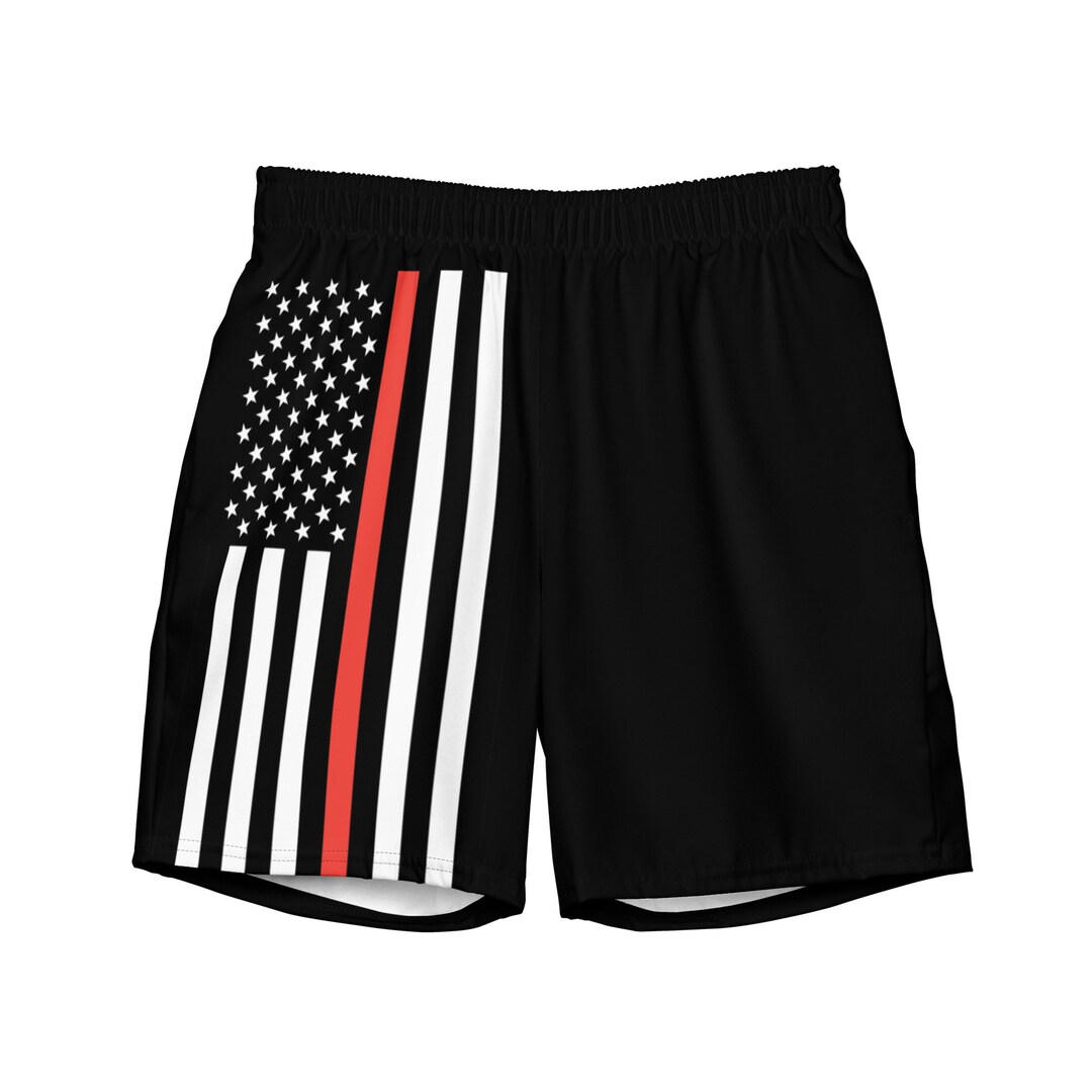 First Responder Fire Dept. Men's Red Thin Line Swim Trunks Firefighter ...