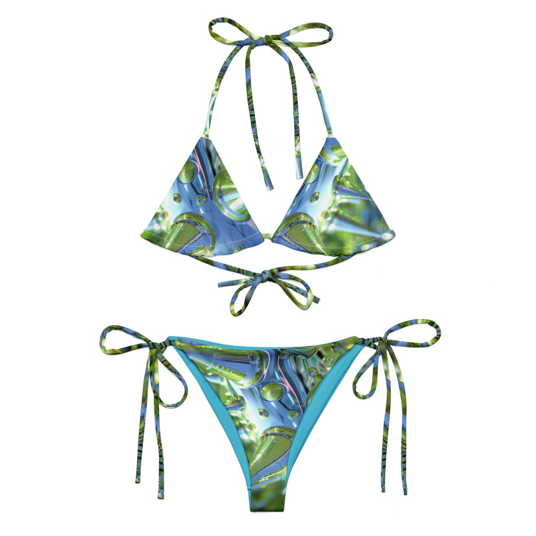 Raver Spikes Psychedelic Recycled String Bikini Green Blue, Y2K, Grunge ...