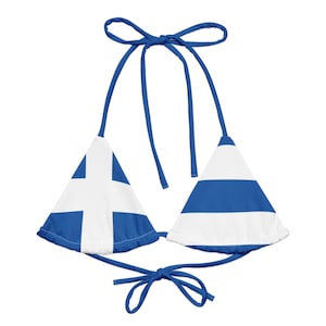 Greece Flag String Bikini Top - White Blue Aegean Escape All Over Print ...
