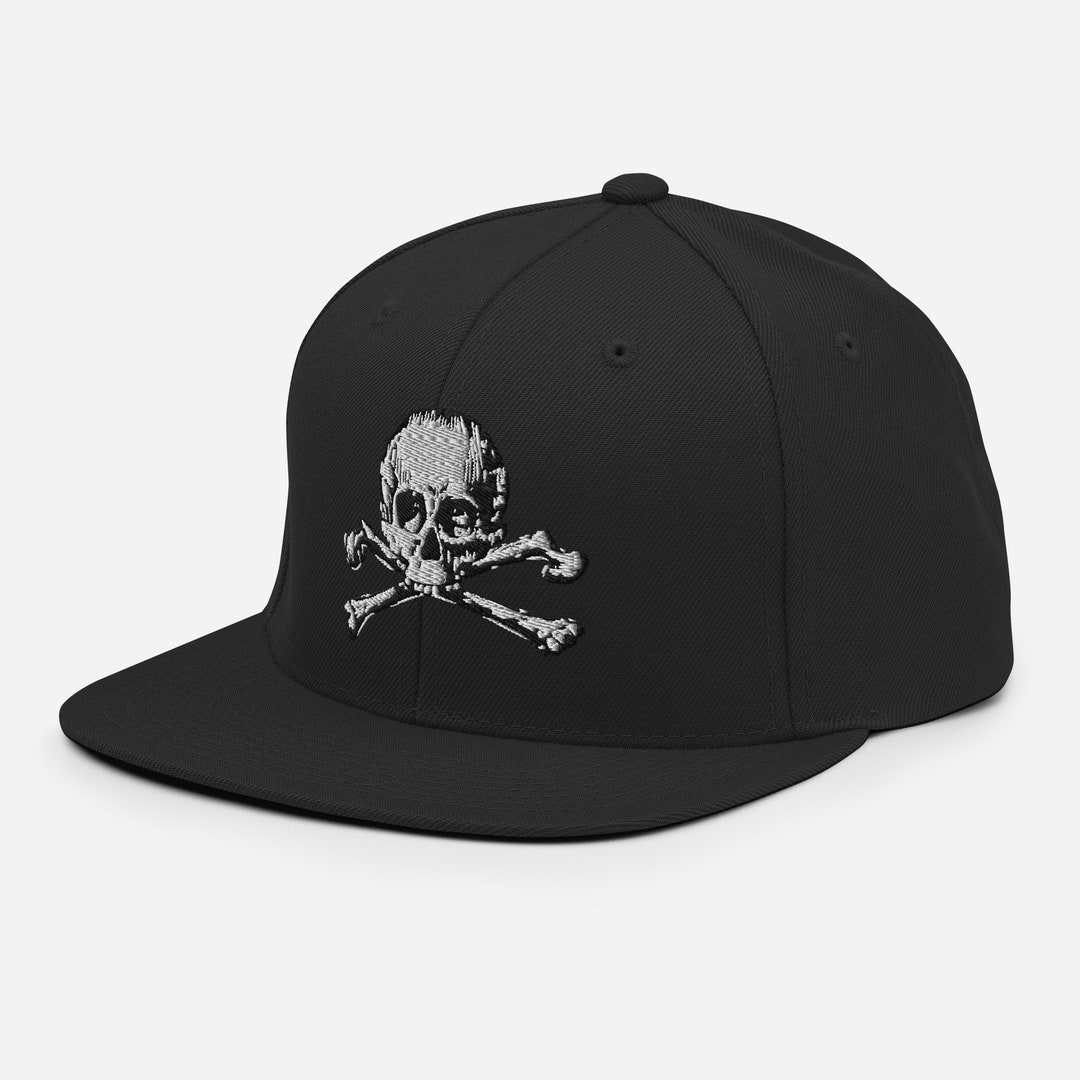 Skull & Bones Embroidered Snapback Hat Crossbones Skater Streetwear 90s ...