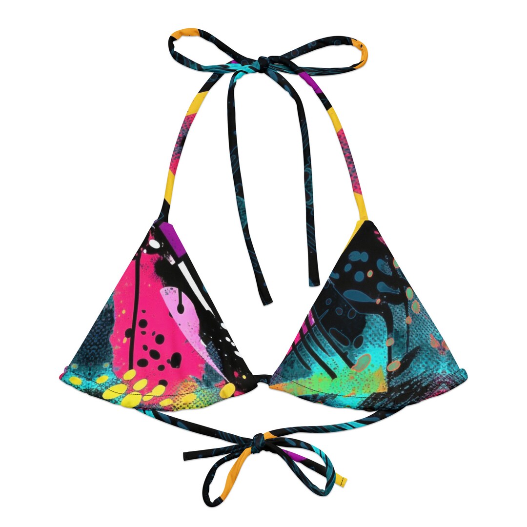 90s Tropical Splash String Bikini Top Graffiti Surf Beach Day Pool ...