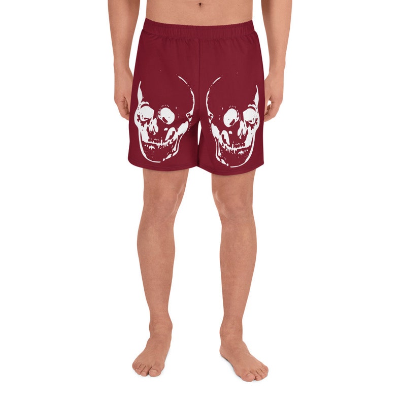 Skull Shorts 'memento Mori' Athletic Long Shorts Burgundy, Gothic ...