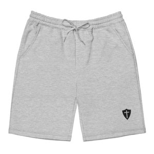 Armor of God Cross Shield Men’s Fleece Shorts – Embroidered Christian ...