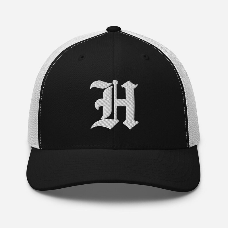 Letter H Old English Trucker Cap - Embroidered Initial Monogram ...