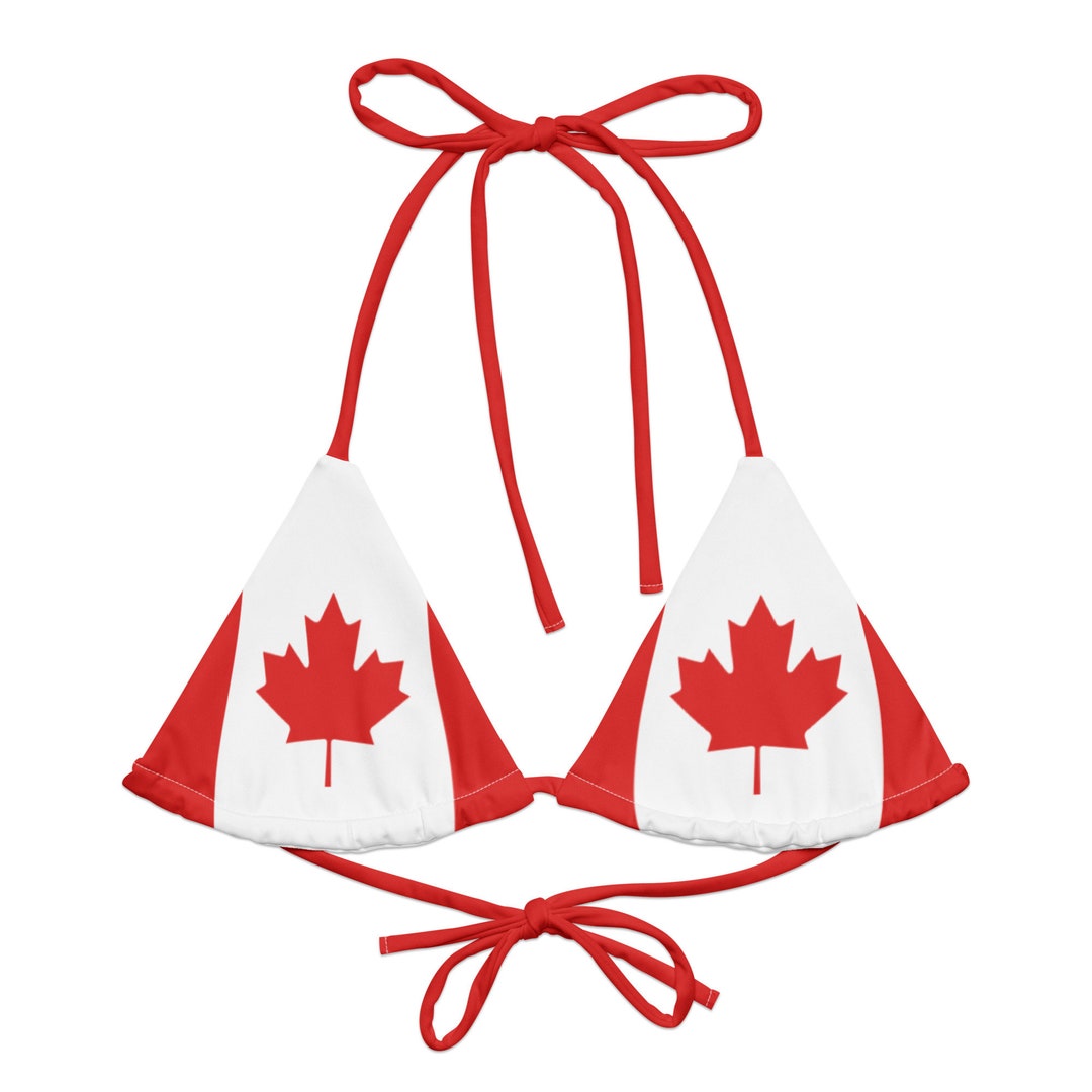 Canada String Bikini Top Maple Leaf Print Beach Essential for Women ...