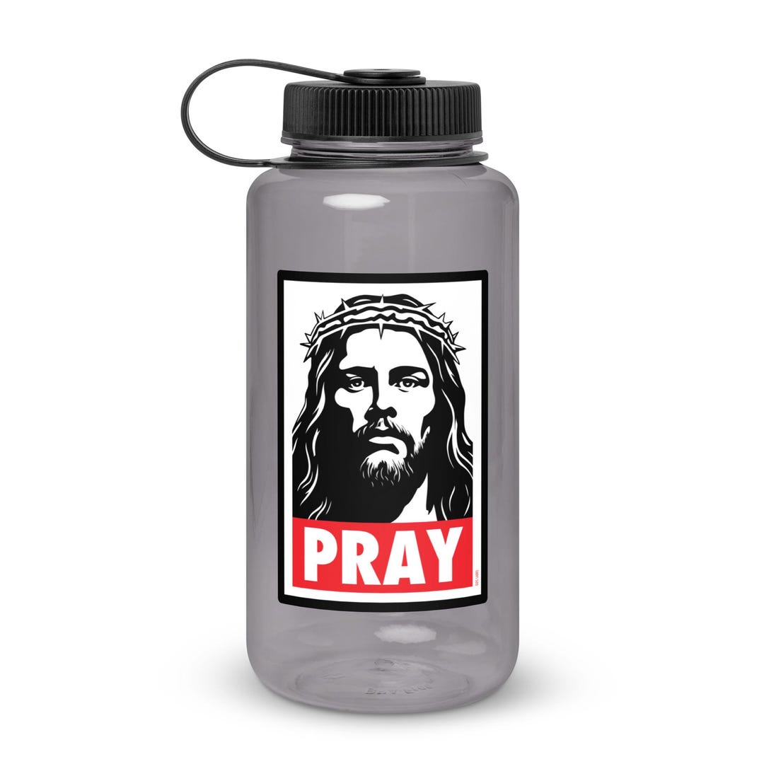 Jesus Pray Water Bottle – Wide Mouth Plastic Flask, Faith-inspired ...