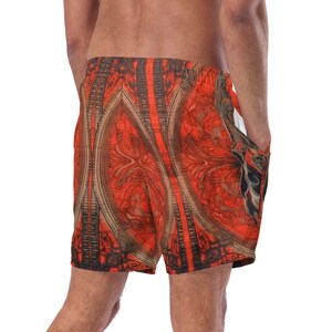Goth Skull Rococo Black Red Men's Swim Trunks Vintage Inspired Baroque ...