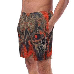 Goth Skull Rococo Black Red Men's Swim Trunks Vintage Inspired Baroque ...