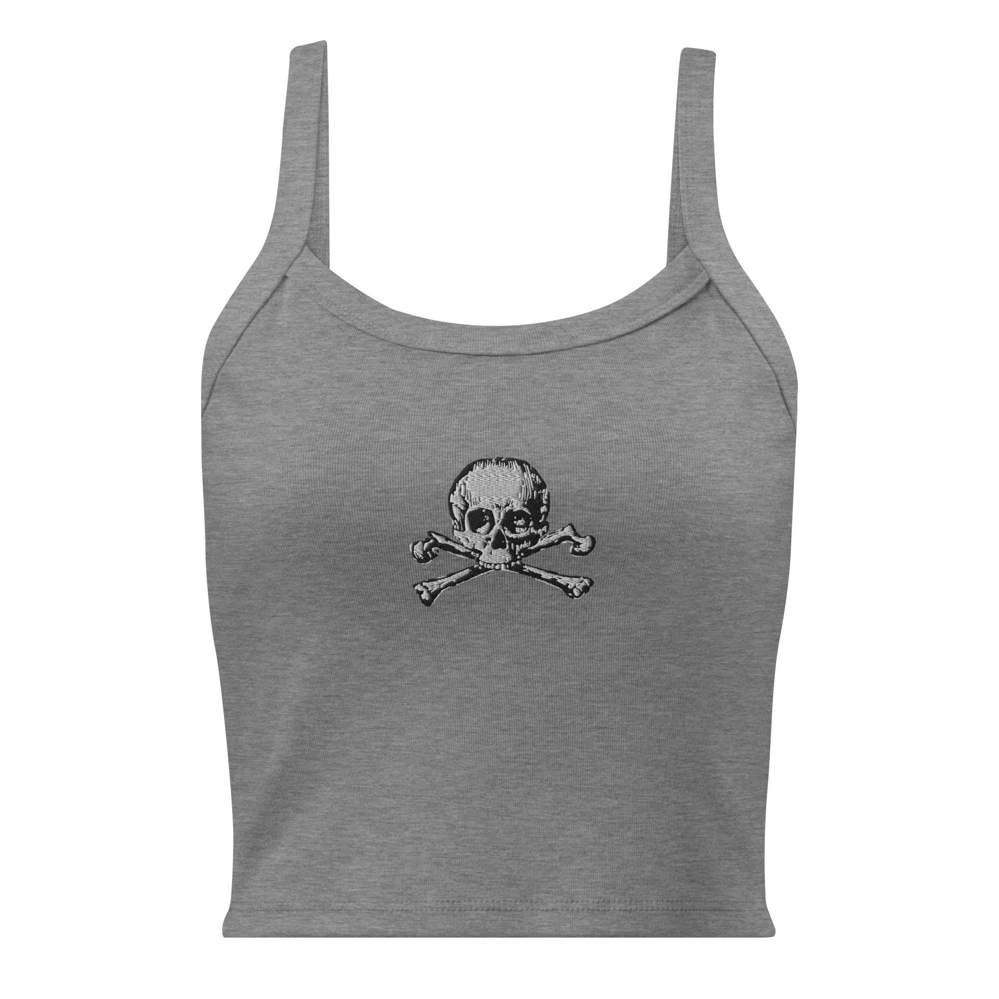 Skull Crossbones Women’s Micro Rib Tank Top – Embroidered Gothic Emo ...